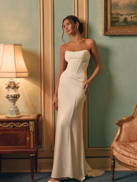 Lulus | Dresses | Lulus Claudette White Satin Strapless Bustier Maxi ...